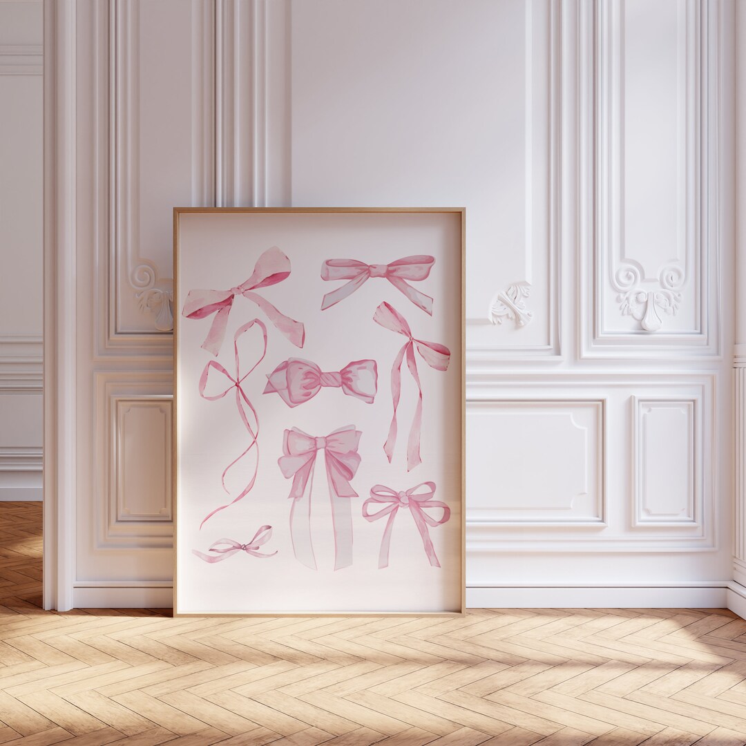 Pink Bow Coquette Room Decor: Minimalist Print, Pink Nursey Art - Etsy