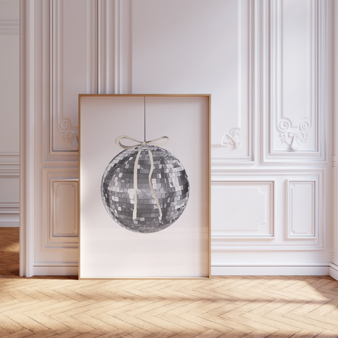 Mirrorball Poster White Bow | Coquette Room Decor | Disco Ball Decor ...