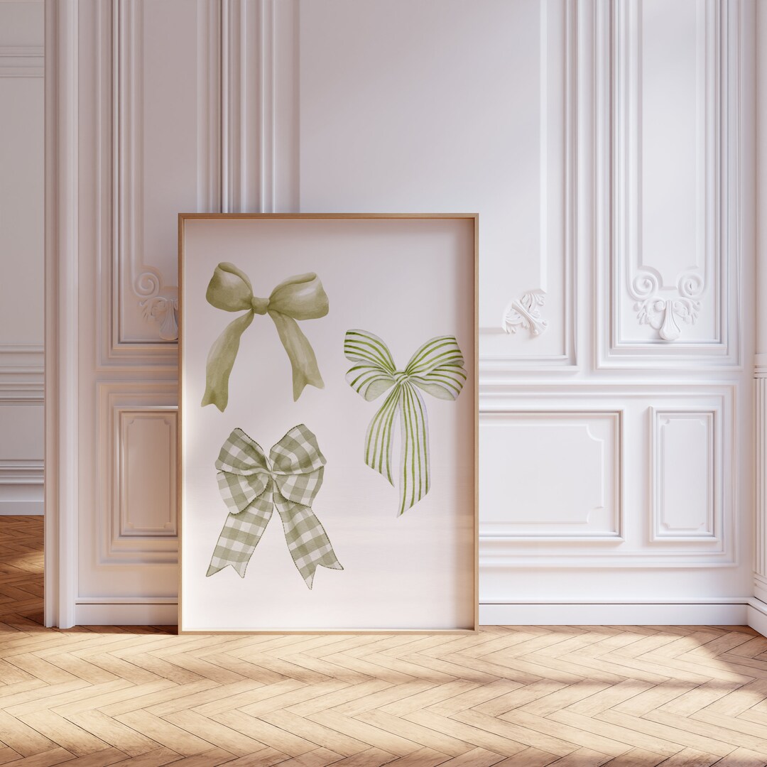 Sage Green Wall Art | 3 Sage Green Bows Print | Coquette Room Decor ...