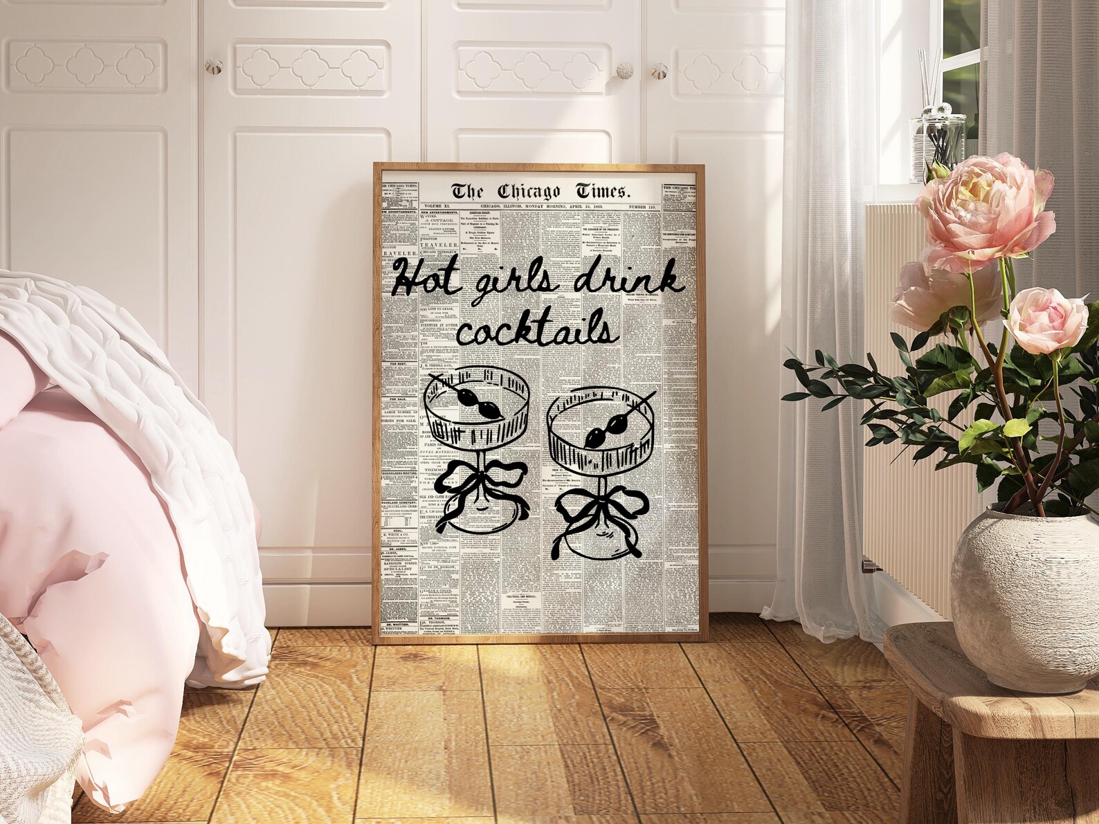 Newspaper Cocktail Print: "hot Girls Drink Cocktails" Bar Cart Art - Etsy