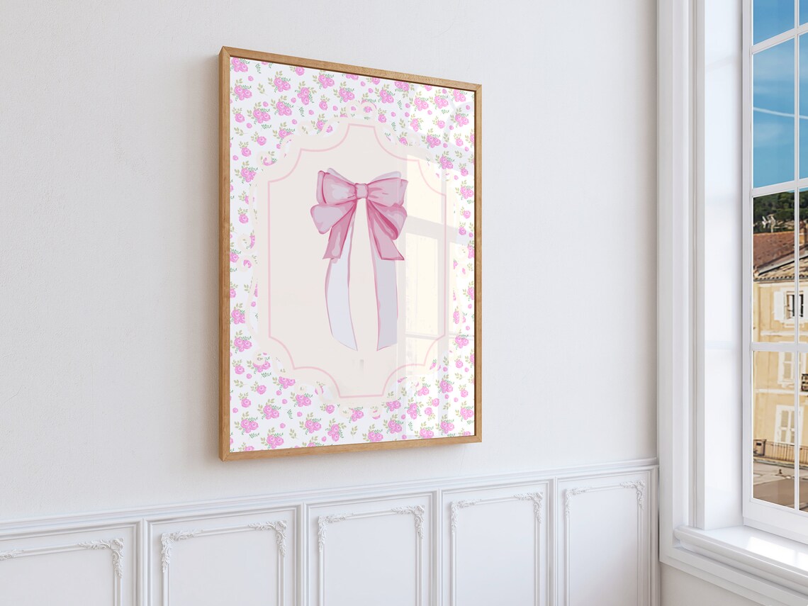 Pink Bow Wall Art Coquette Room Decor Balletcore Aesthetic Instant ...
