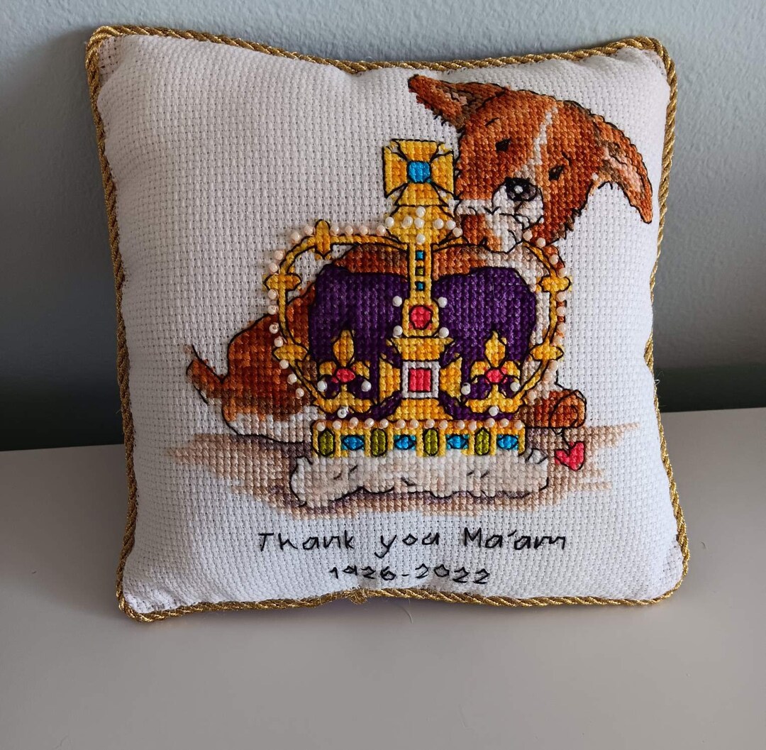 Finished Handmade Queen Elizabeth Cross Stitch Pillow With Crown and ...
