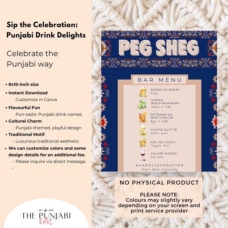 Punjabi Bar Menu - Peg Sheg, Desi Truck Art, Drink List, Sikh Indian ...
