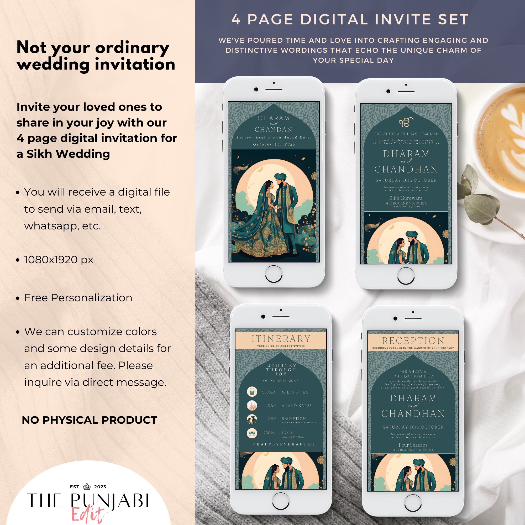 Digital Punjabi Wedding Invitation: Electronic Personalised Sikh Invite ...