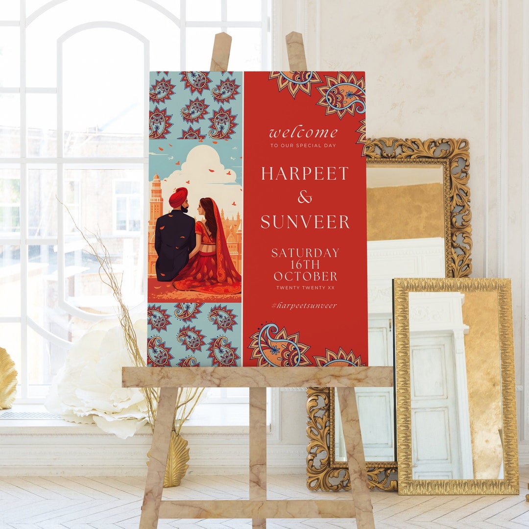 Punjabi Welcome Sign, Custom Hindu Sikh Shaadi Viah Printable PDF ...