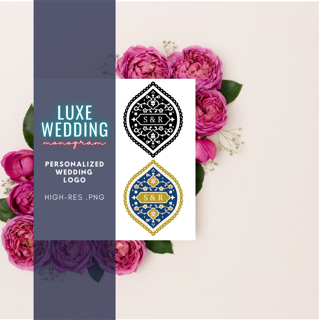 Indian Wedding Monogram, Custom Couple Initials Names Logo, Floral ...