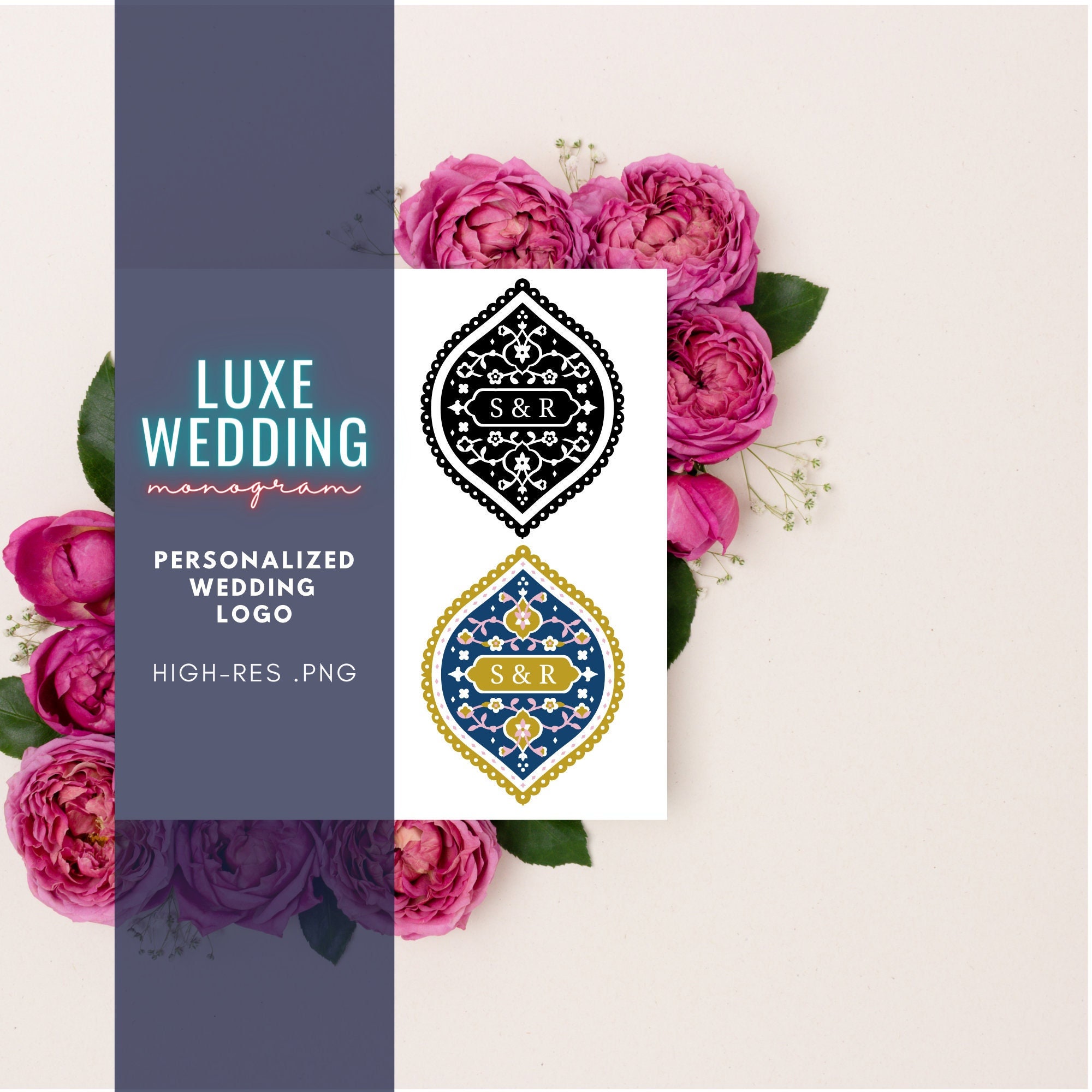 Indian Wedding Monogram, Custom Couple Initials Names Logo, Floral ...