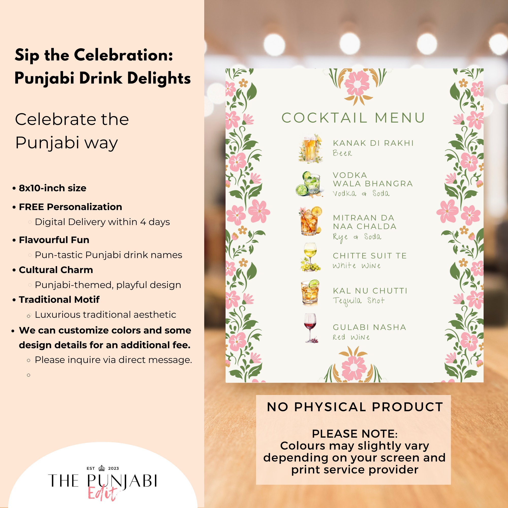 Indian Wedding Menu, Punjabi Bar Menu, Desi Digital Drink List, Viah ...