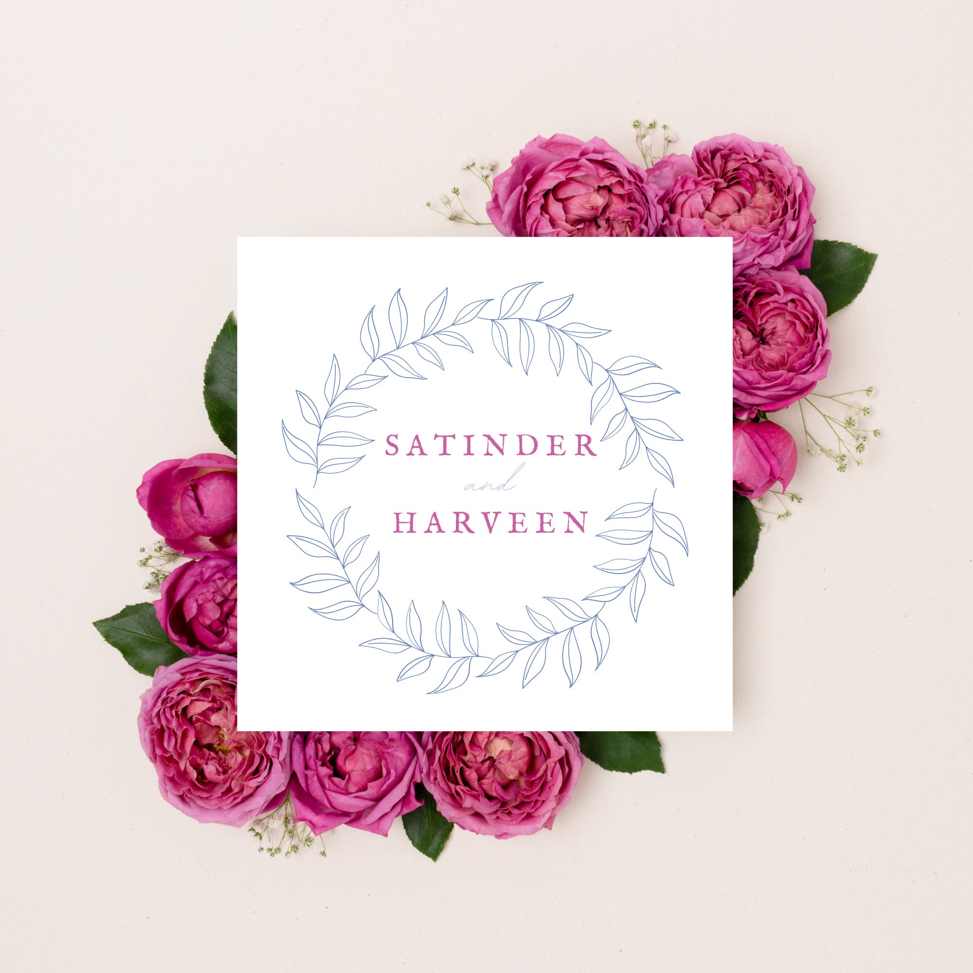 Minimalist Wedding Monogram, Custom Couple Initials Names Logo, Floral ...