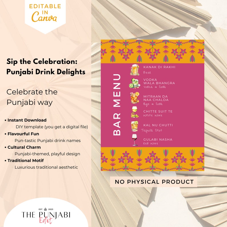 Punjabi Bar Menu - Indian Wedding Jago, Desi Drink List, Sikh Indian ...