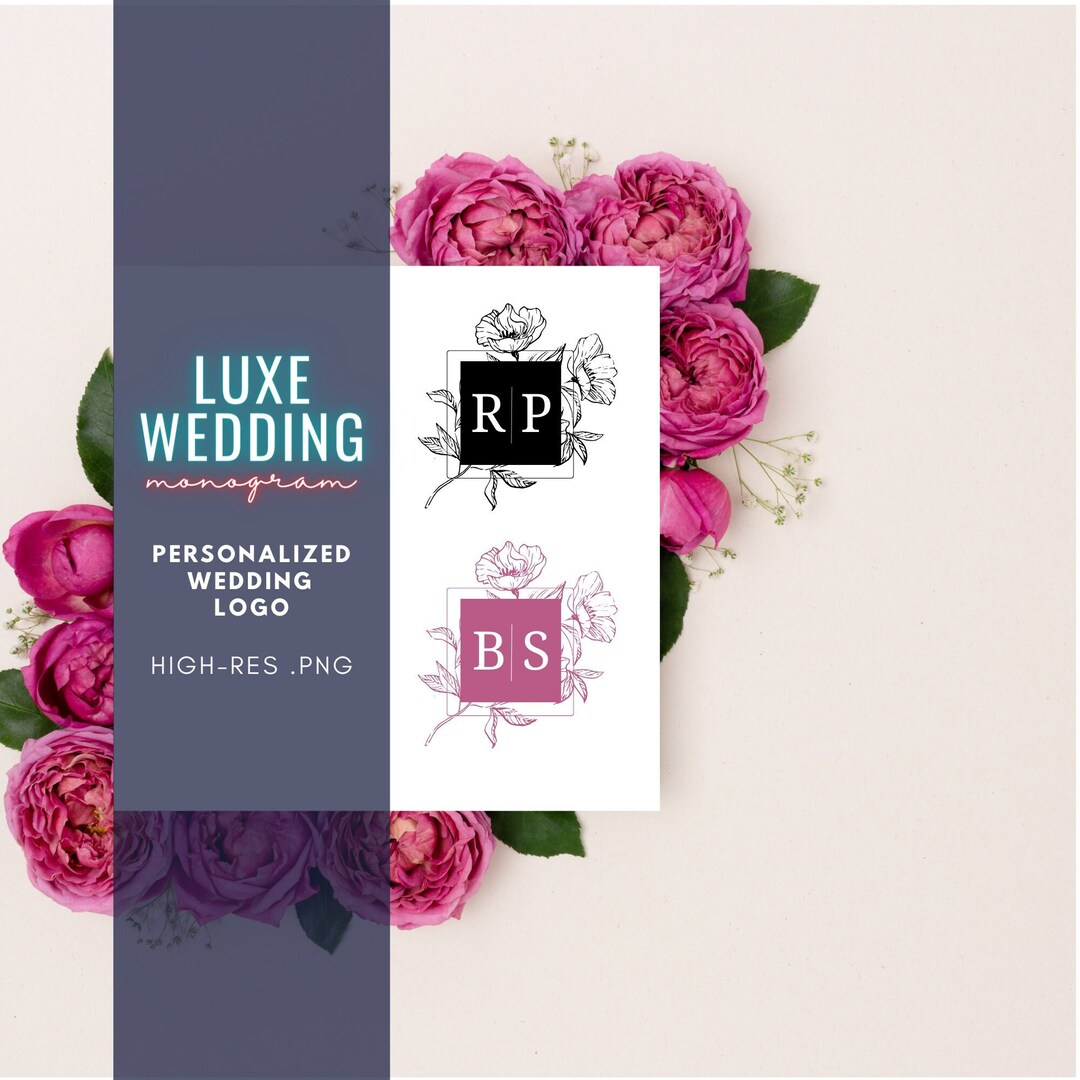Minimalist Wedding Monogram, Custom Couple Initials Names Logo, Floral ...