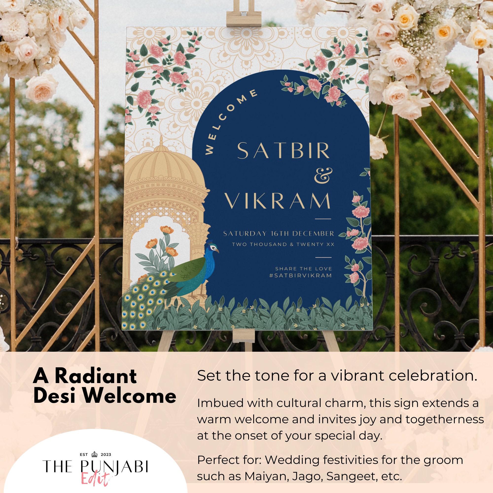 Punjabi Welcome Sign, Traditional Peacock Hindu Shaadi Printable PDF ...