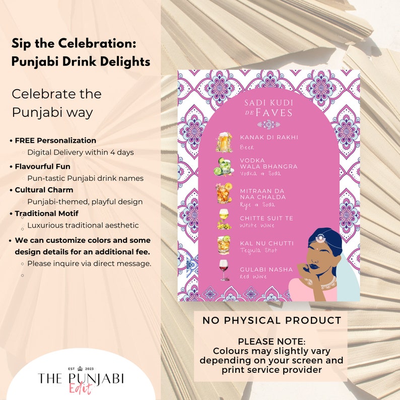 Punjabi Bar Menu: Desi Drink List Digital File, Sadi Kudi Da Viah Sikh ...