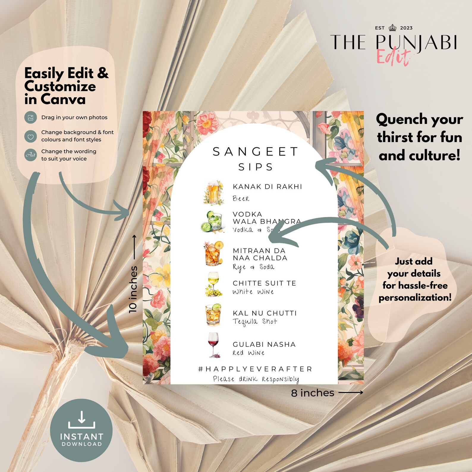 Punjabi Bar Menu: Desi Drink List, Canva Template, Indian Events ...
