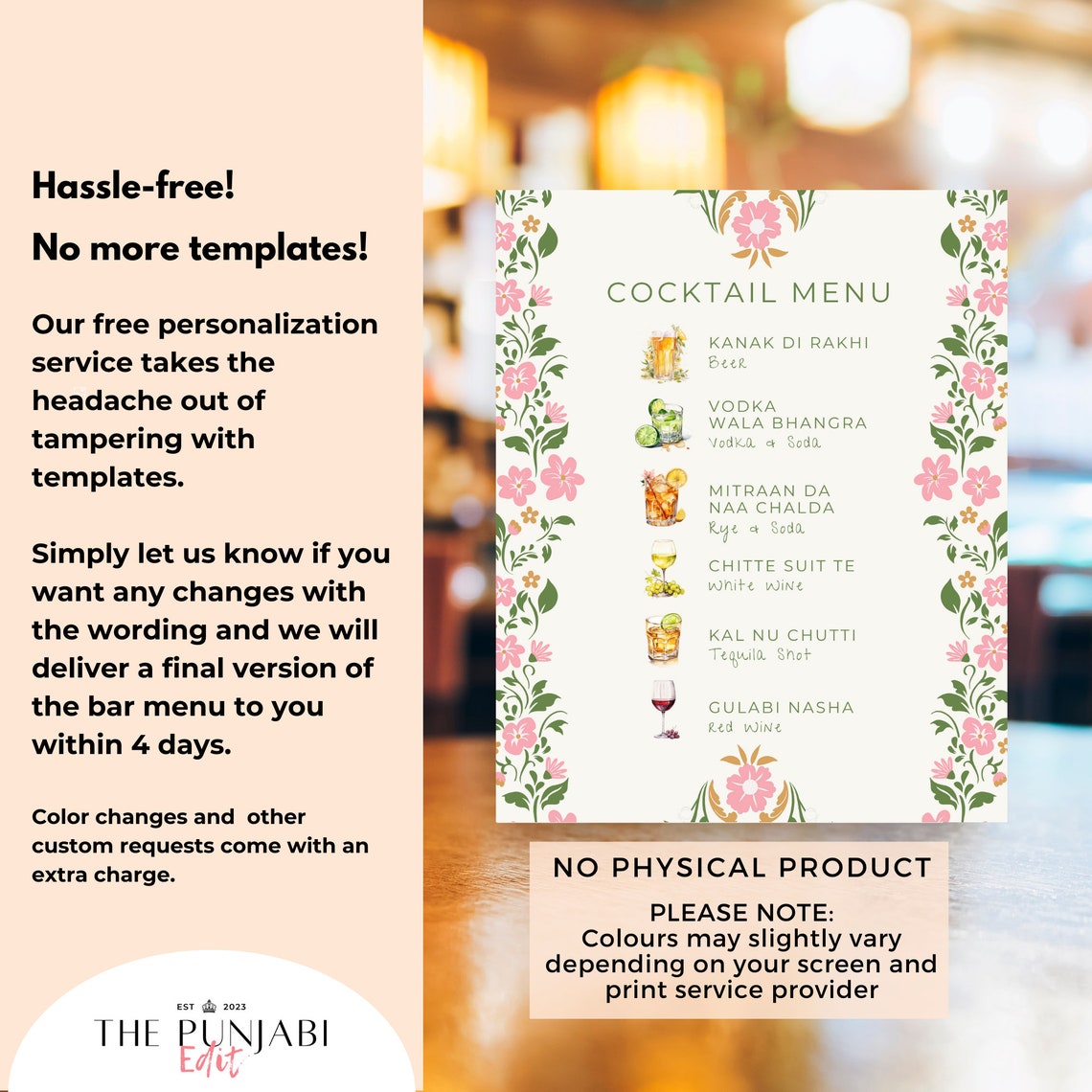 Indian Wedding Menu, Punjabi Bar Menu, Desi Digital Drink List, Viah ...