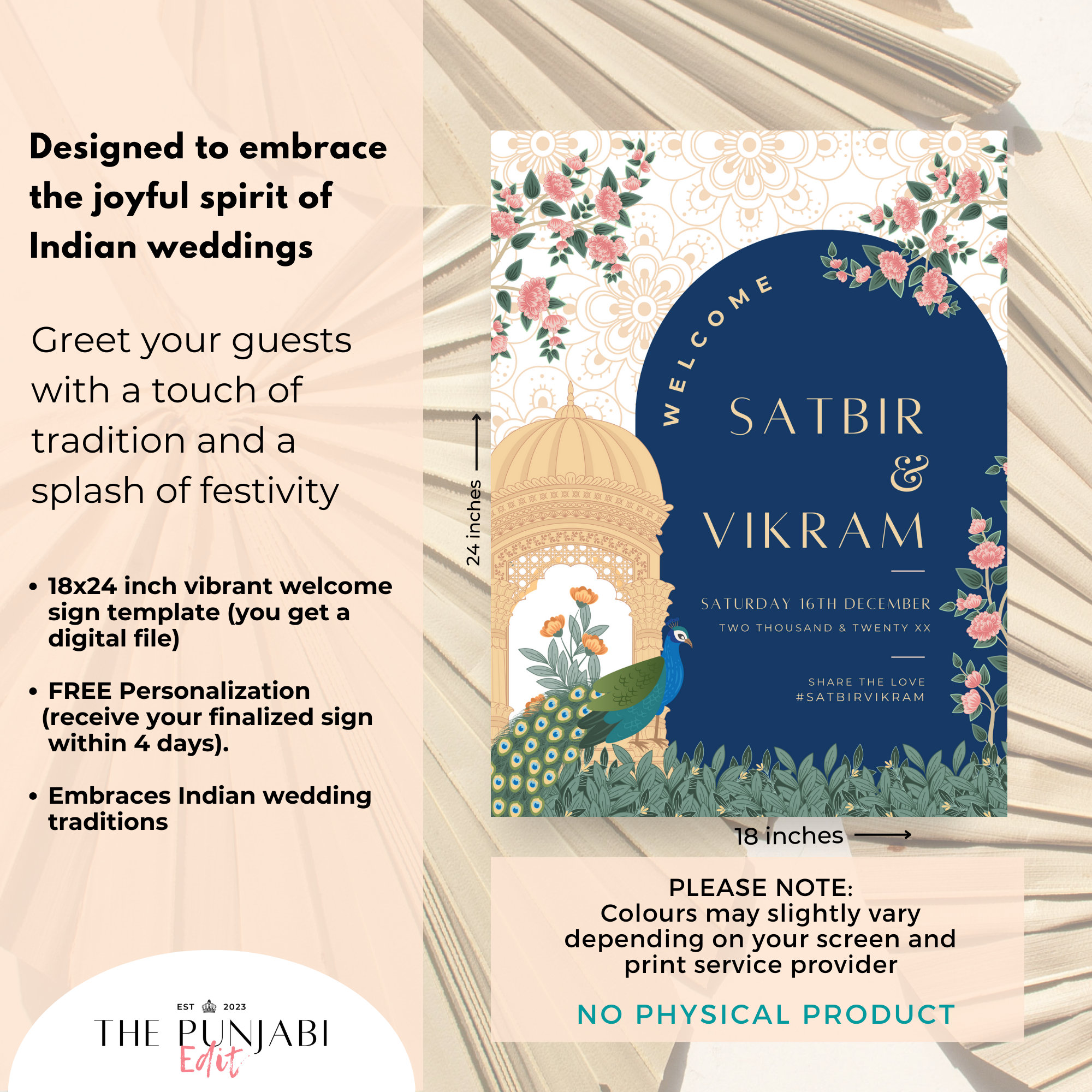 Punjabi Welcome Sign, Traditional Peacock Hindu Shaadi Printable PDF ...