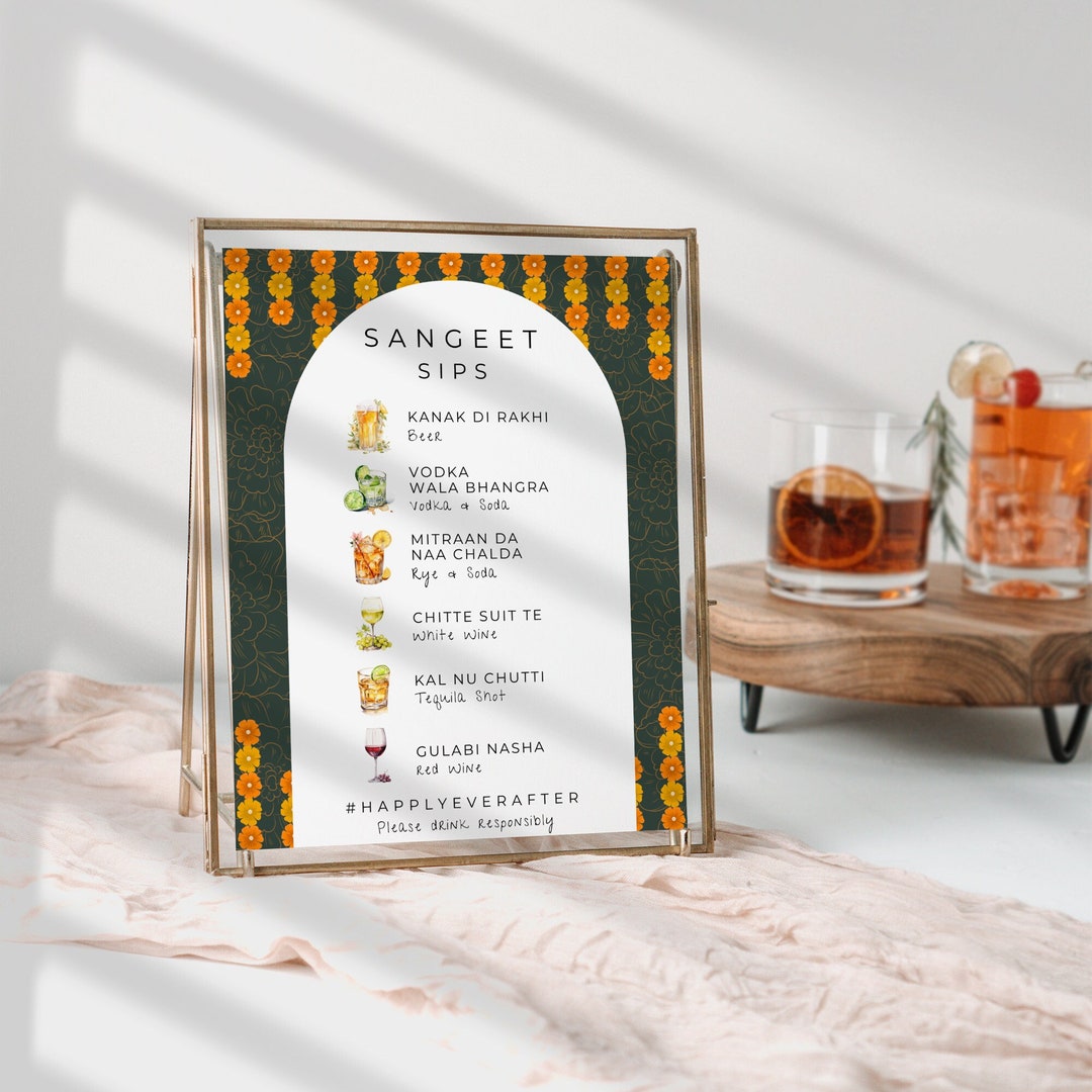 Indian Bar Menu: Punjabi Desi Drink List, Digital File, Viah Shaadi ...