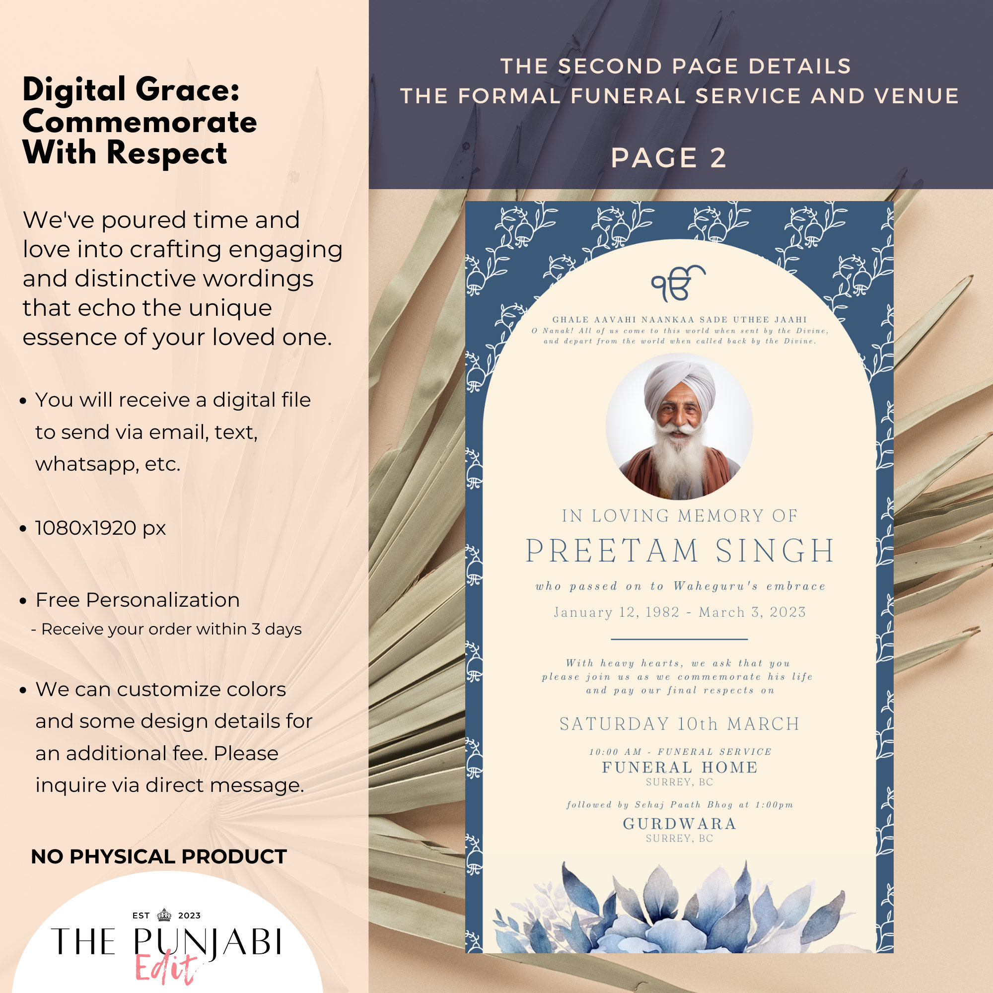 Sikh Funeral Invite, 2 Page Digital Punjabi Invitation, Memorial ...