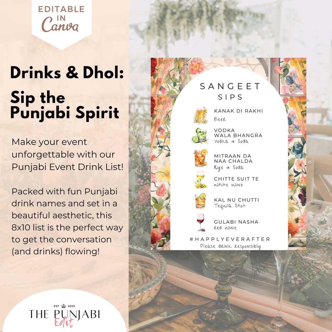 Punjabi Bar Menu: Desi Drink List, Canva Template, Indian Events ...