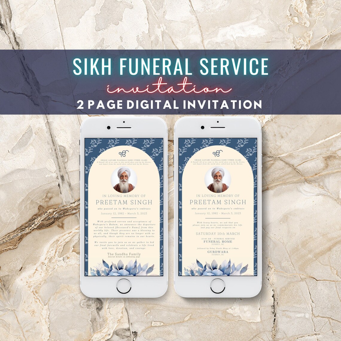 Sikh Funeral Invite, 2 Page Digital Punjabi Invitation, Memorial ...