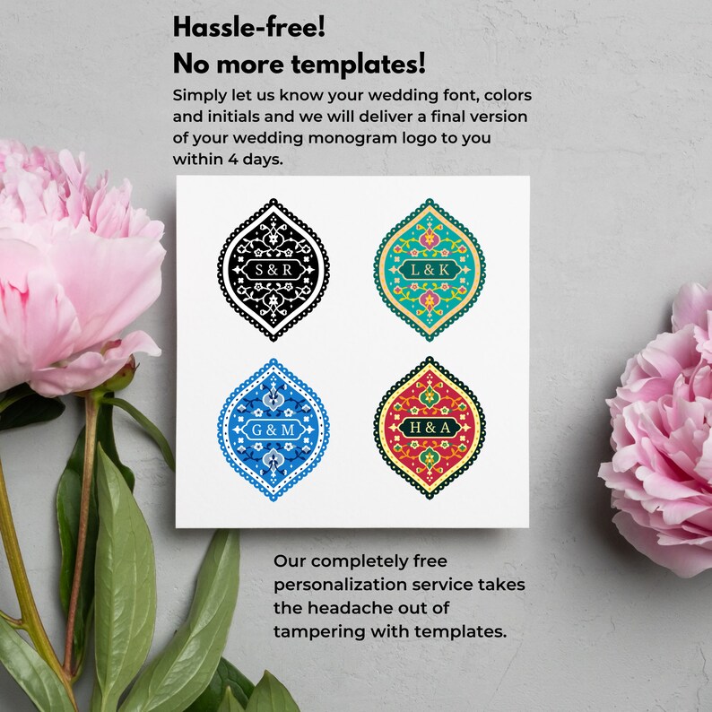 Indian Wedding Monogram, Custom Couple Initials Names Logo, Floral ...