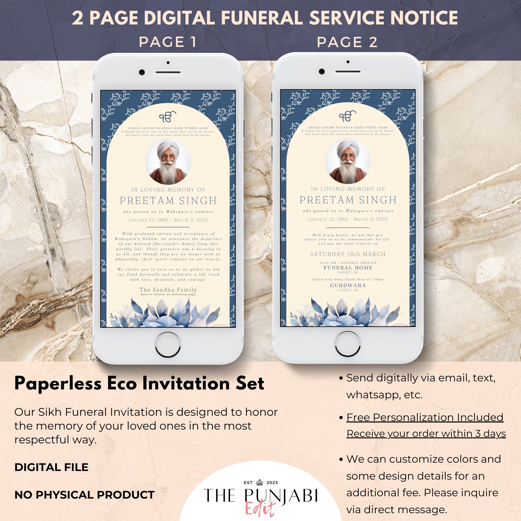 Sikh Funeral Invite, 2 Page Digital Punjabi Invitation, Memorial ...