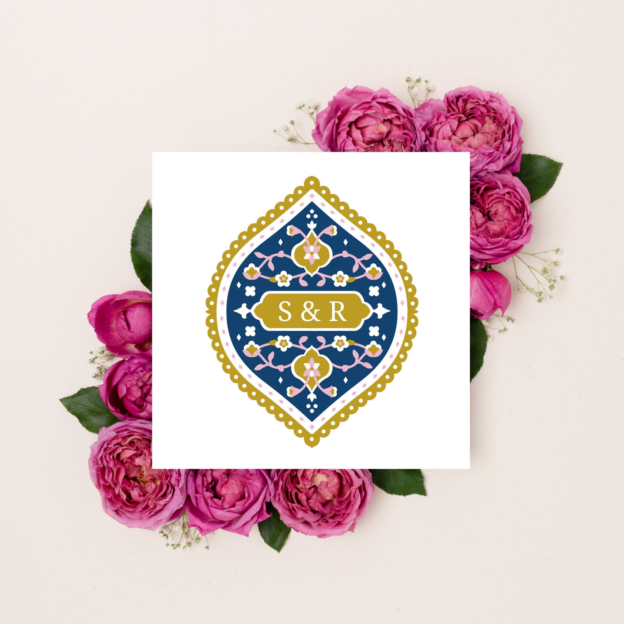 Indian Wedding Monogram, Custom Couple Initials Names Logo, Floral ...