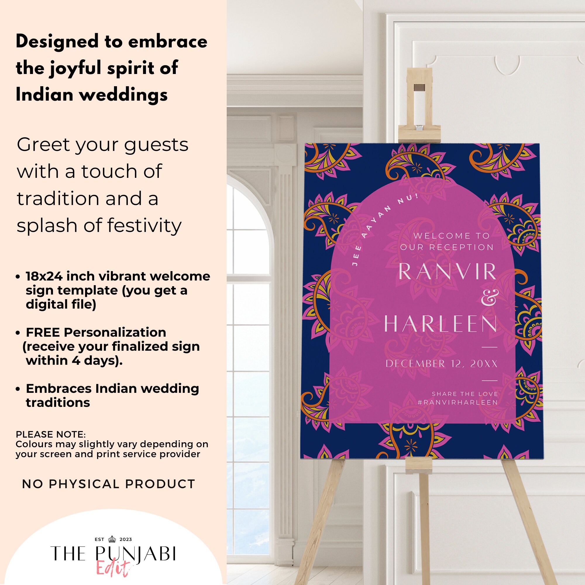 Punjabi Welcome Sign, Custom Hindu Sikh Shaadi Viah Printable PDF ...