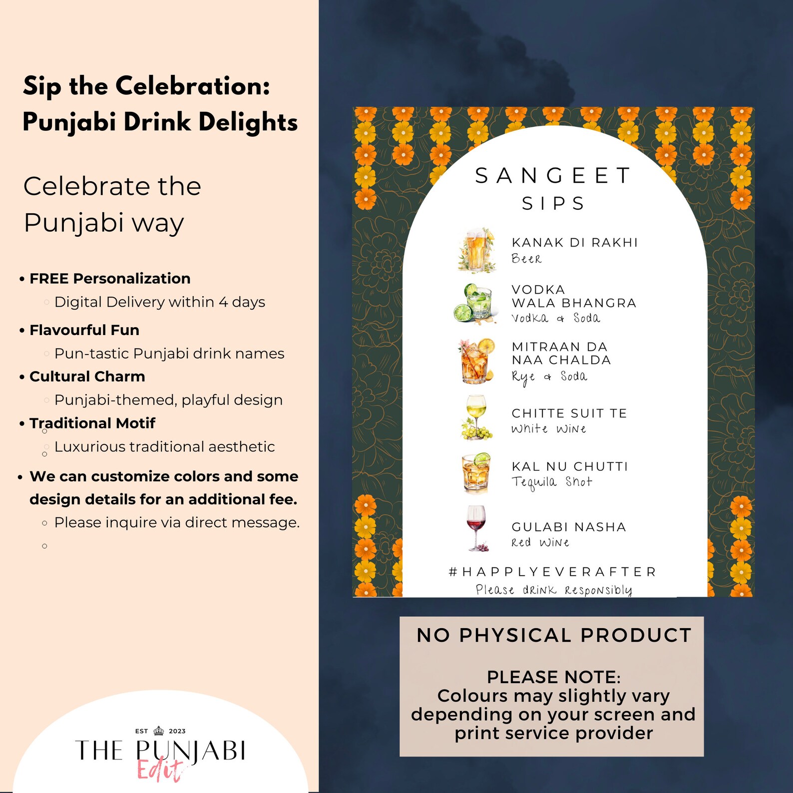 Indian Bar Menu: Punjabi Desi Drink List, Digital File, Viah Shaadi ...