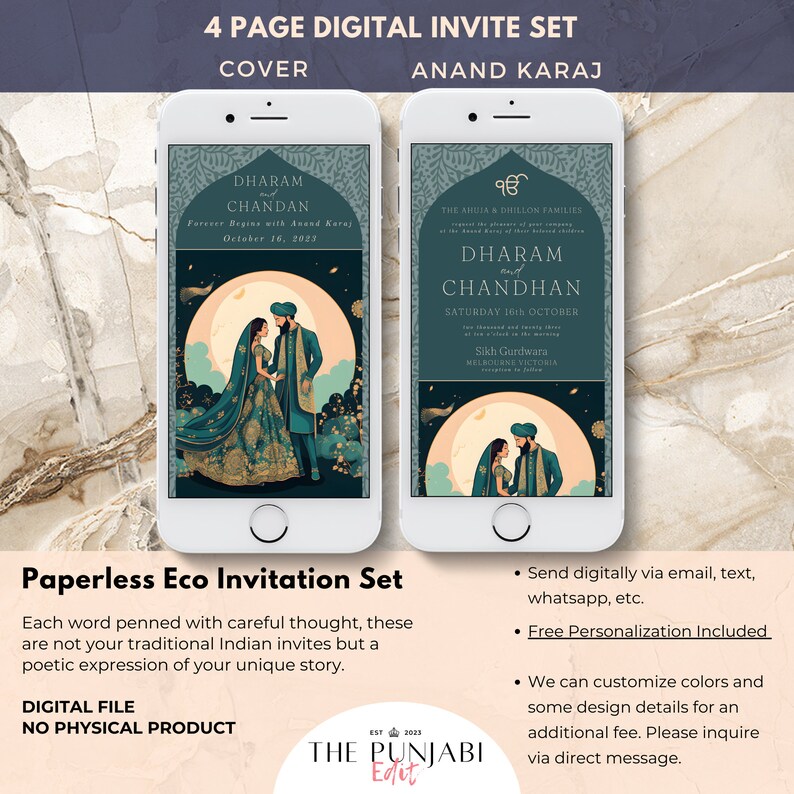 Digital Punjabi Wedding Invitation: Electronic Personalised Sikh Invite ...