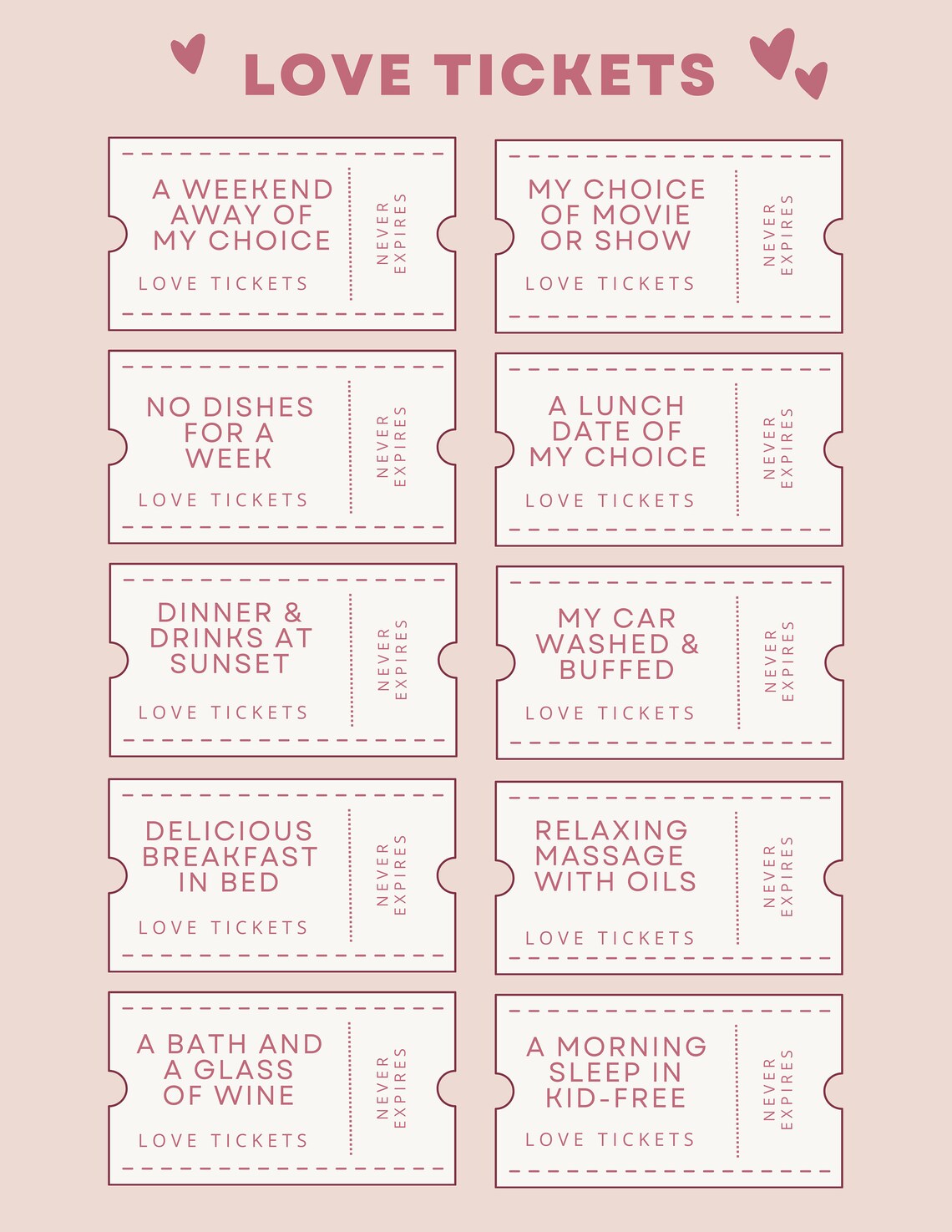 Instant Download Anniversary Tickets | Love Coupons | Customizable ...