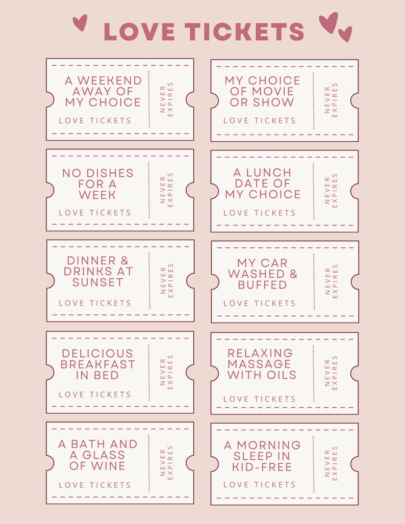 Instant Download Anniversary Tickets | Love Coupons | Customizable ...