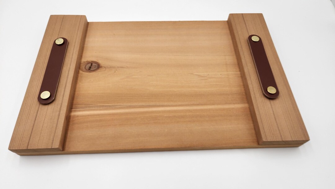 Cedar Serving Tray With Leather Handles! All Natural Cedar, Unfished ...