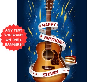 Electric Guitar Birthday Card, Personalised Gift for Rock Guitarists ...