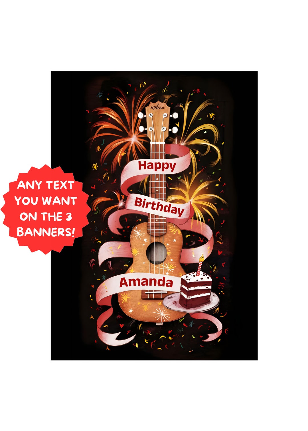 Personalised Ukulele Birthday Card, Ukulele Gift, Customised Uke ...