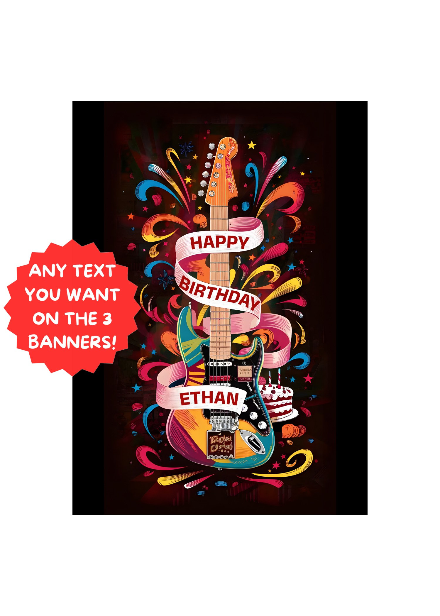 Electric Guitar Birthday Card, Personalised Gift for Rock Guitarists ...