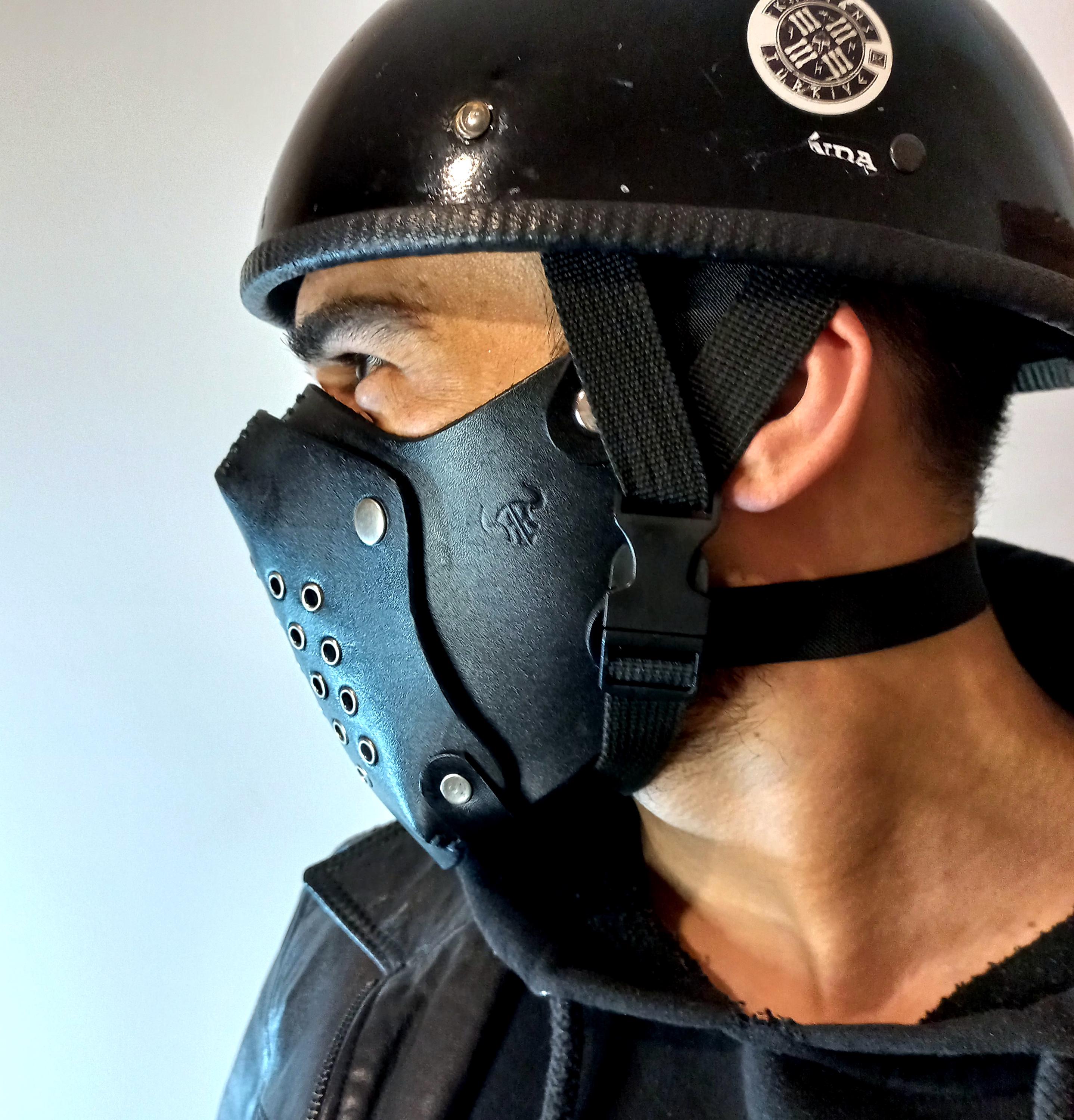 Black Motocycle Mask,real Leather Mask,retro Biker Mask,cafe Racer Face ...