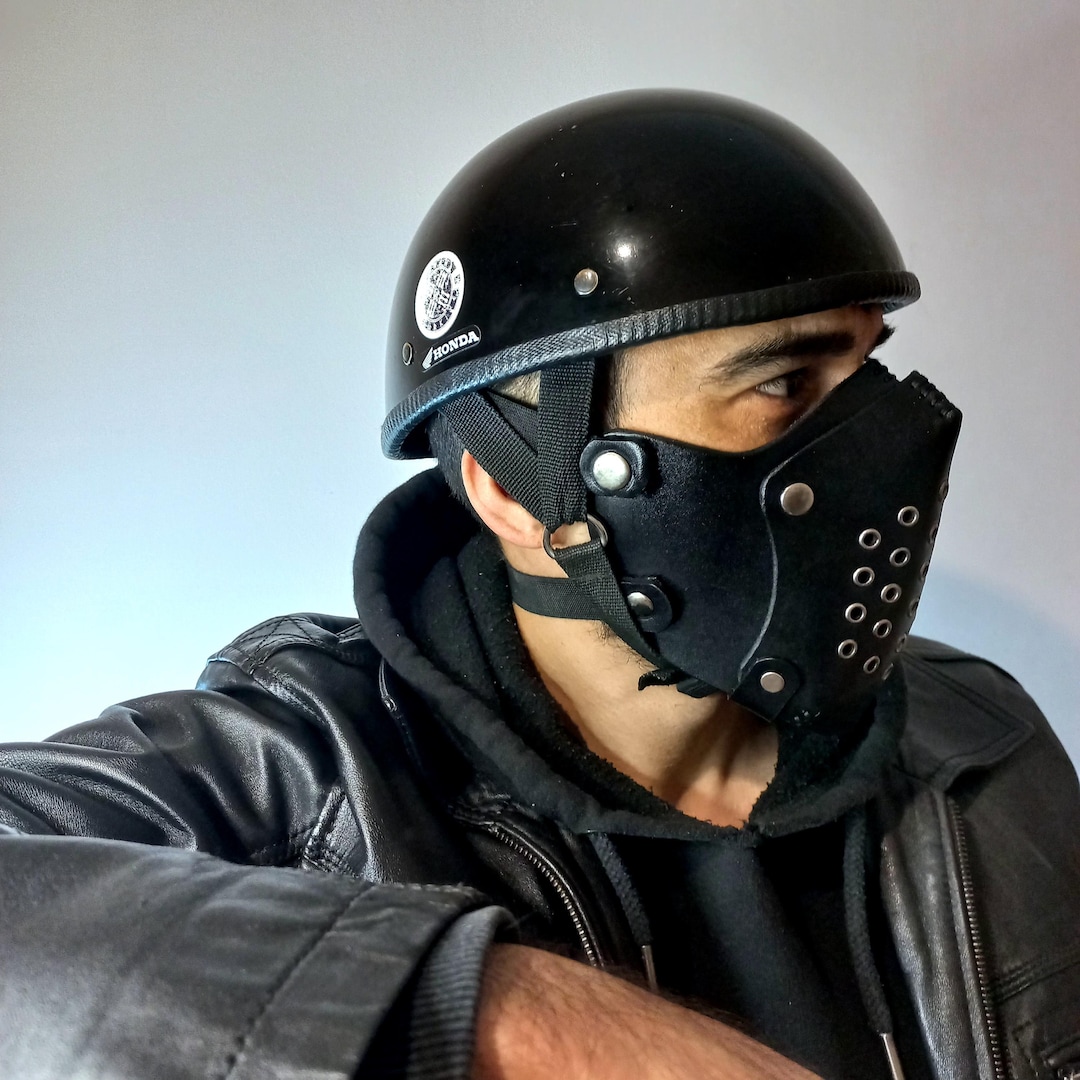 Black Motocycle Mask,real Leather Mask,retro Biker Mask,cafe Racer Face ...