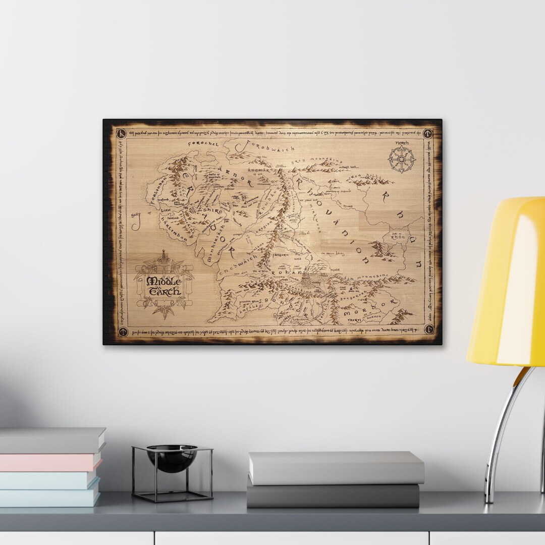 Lotr Map Canvas, Middle Earth Canvas, Lotr Wall Art, Middle Earth Wall ...