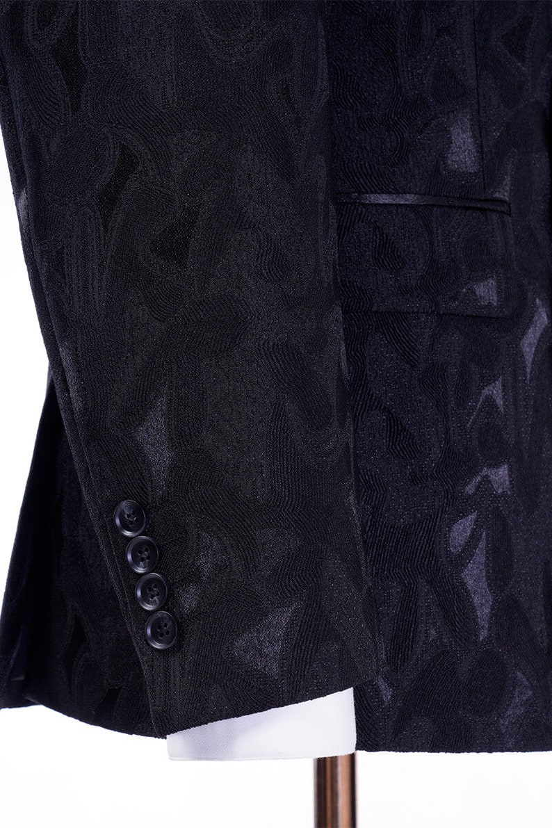 Black Embroidered Tuxedo | Custom Photo Collage Lining Available | Made ...