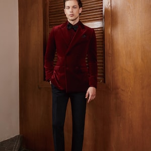 Burgundy Red Velvet Tuxedo | Custom Photo Collage Lining Available ...