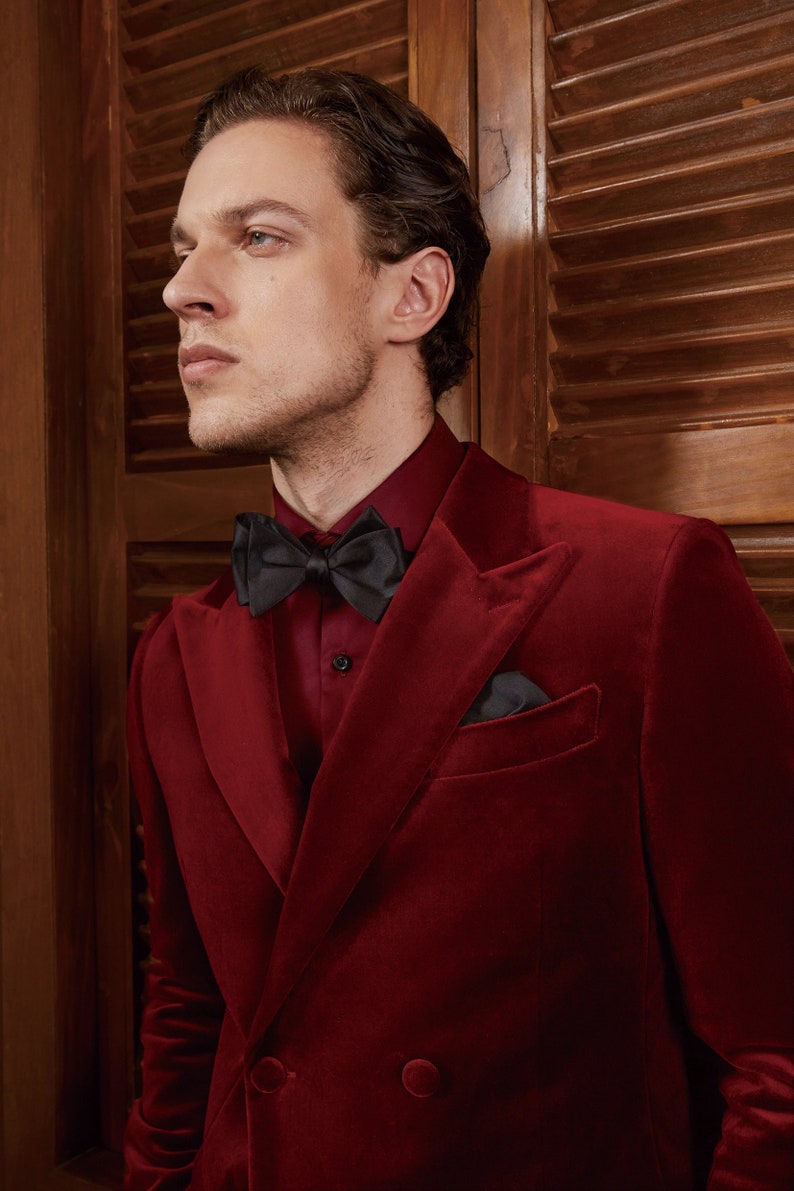 Burgundy Red Velvet Tuxedo Custom Photo Collage Lining Available Made ...