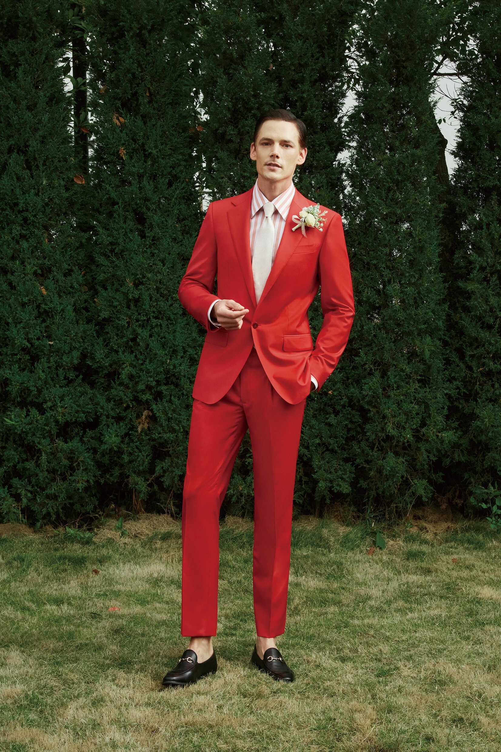 Red Wedding Suit | Custom Photo Collage Lining Available | Made to Order | Custom Wedding Suit ...