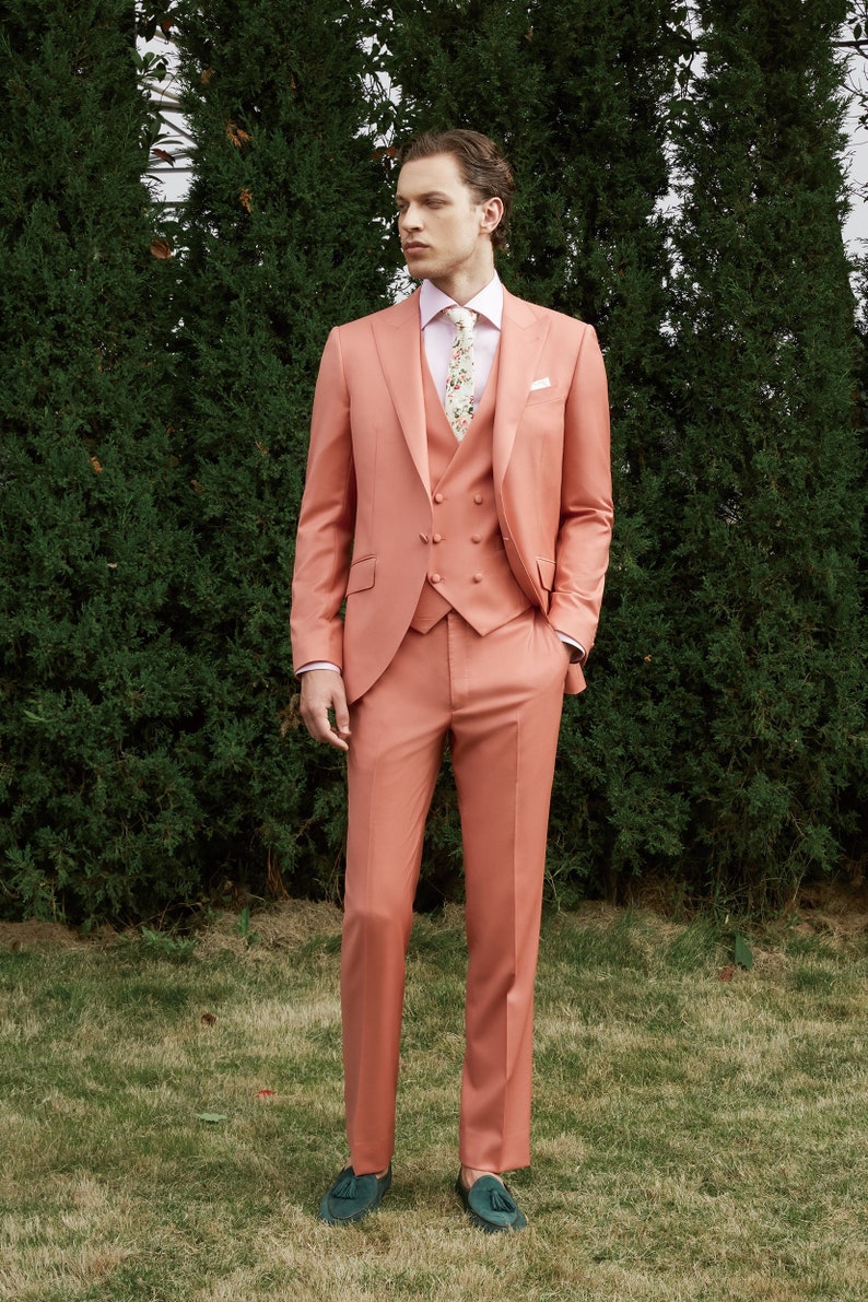 Salmon Wedding Suit | Custom Photo Collage Lining Available | Made to ...