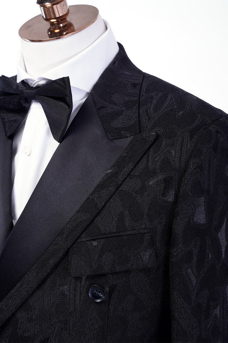 Black Embroidered Tuxedo | Custom Photo Collage Lining Available | Made ...