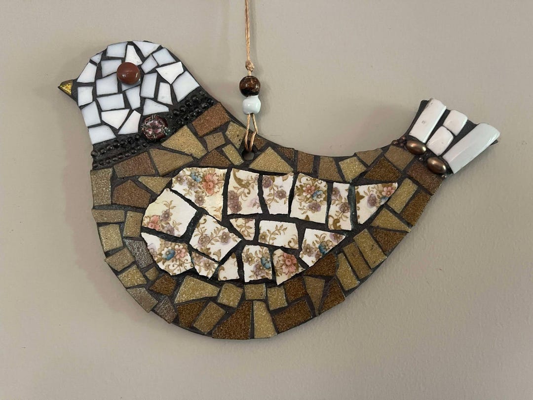 Picassiette Mosaic Hanging Bird - Vintage Brown - Etsy Australia