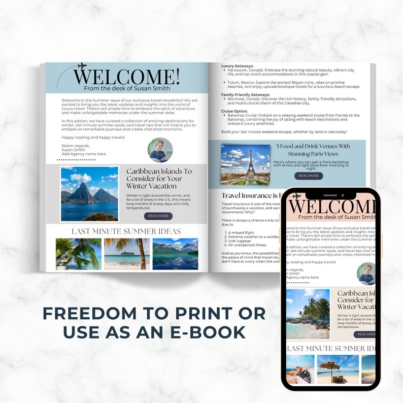 Editable Travel Newsletter Canva Templates - Done for You With Copy for ...