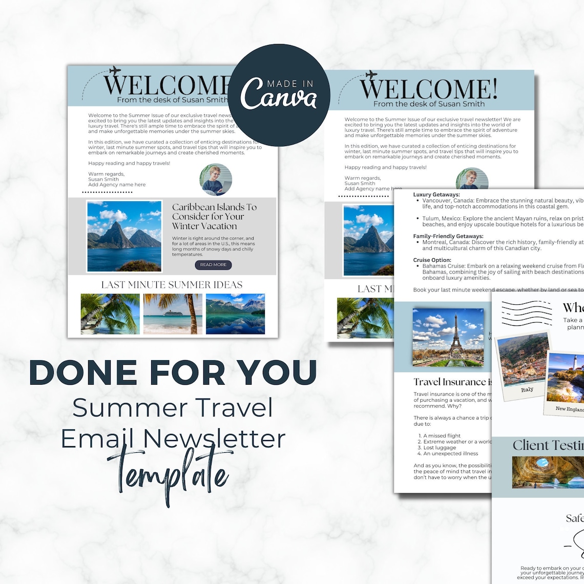 Editable Travel Newsletter Canva Templates - Done for You With Copy for ...