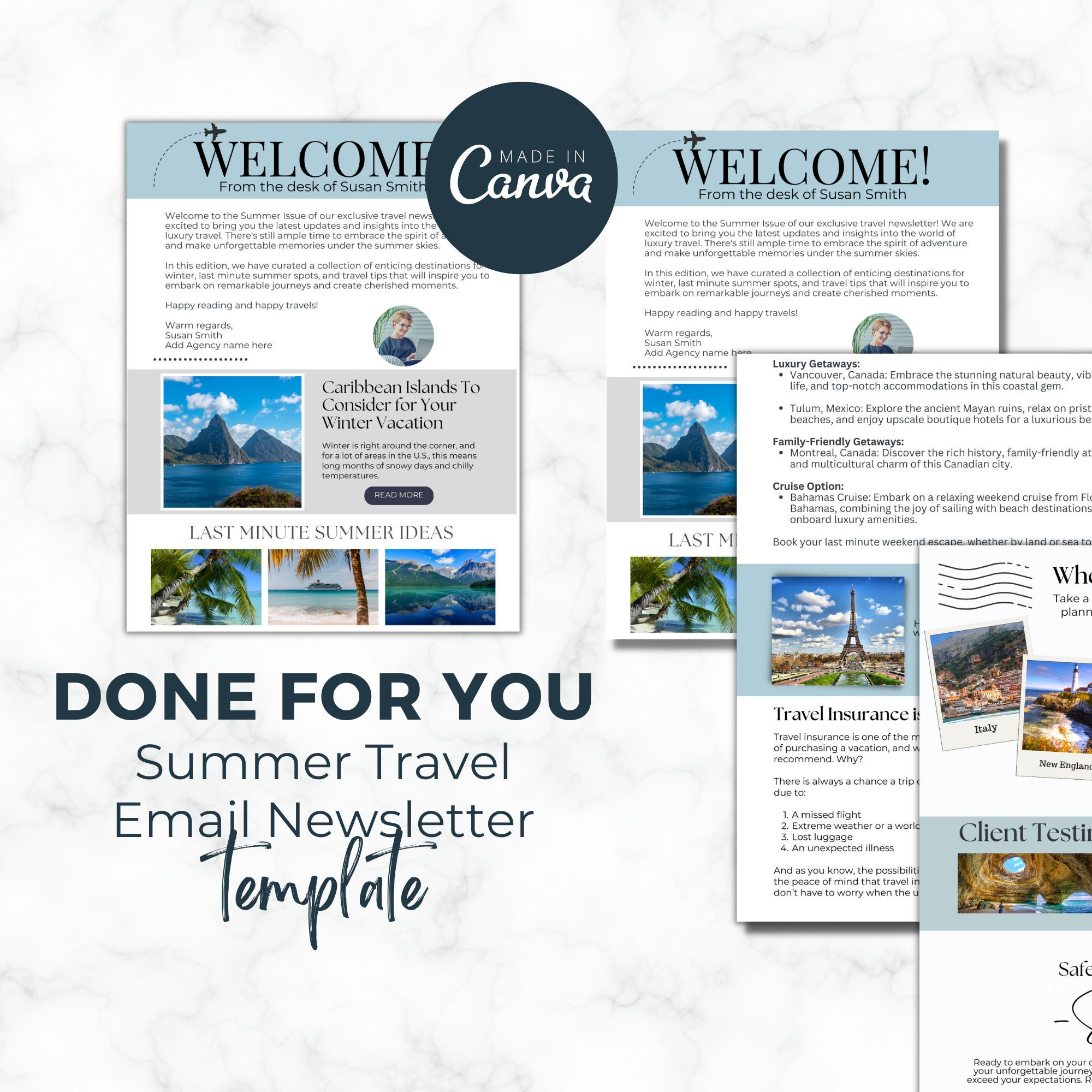 Editable Travel Newsletter Canva Templates - Done for You With Copy for ...