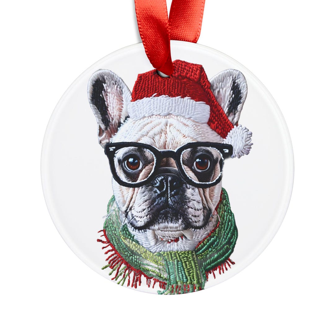 Acrylic Ornament, French Bulldog Christmas Frenchie Santa Hat Decor ...